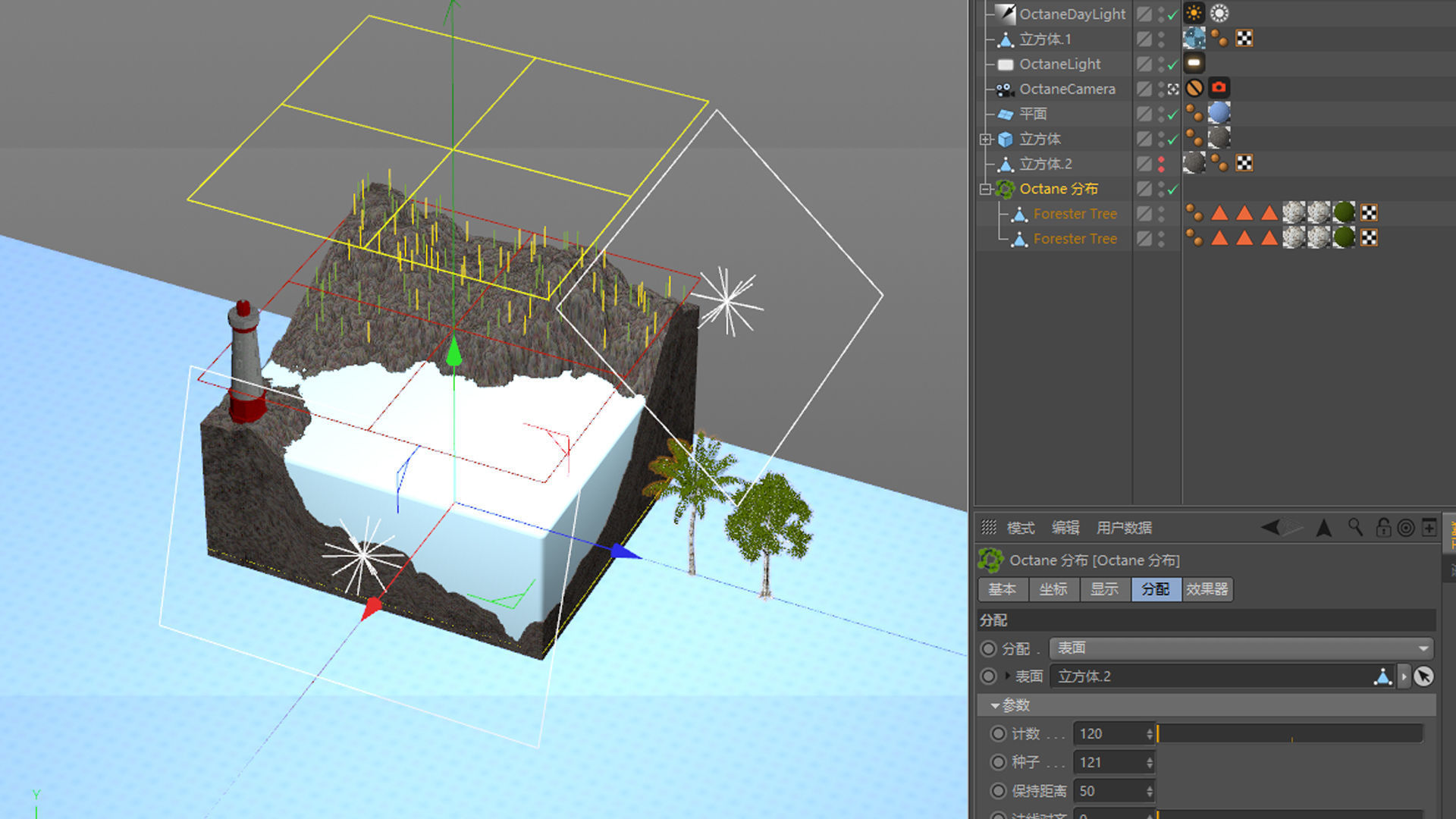 Sea Ocean Lighthouse tree scifi cube bay beach island C4D OC 3D model ...
