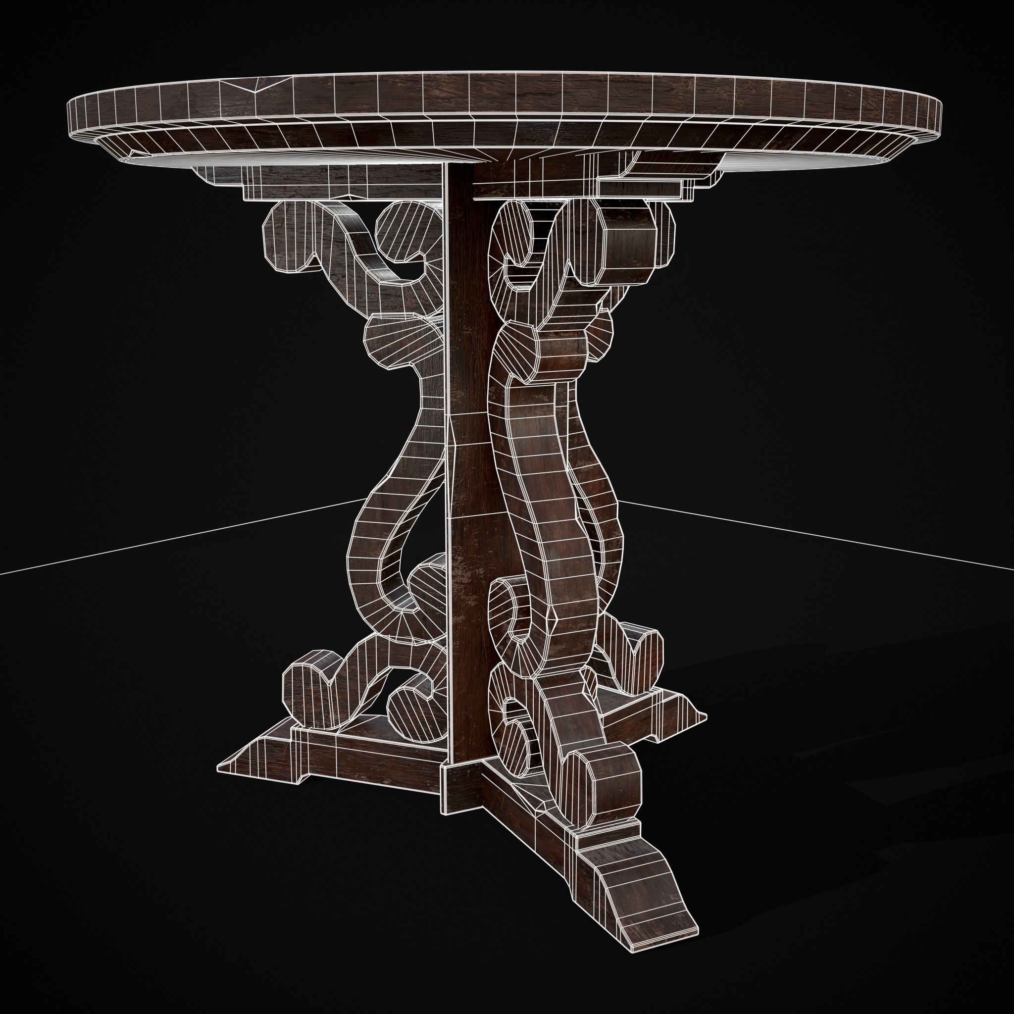 3D model Medieval Mahogany Antique Three Legged Round Table VR / AR ...