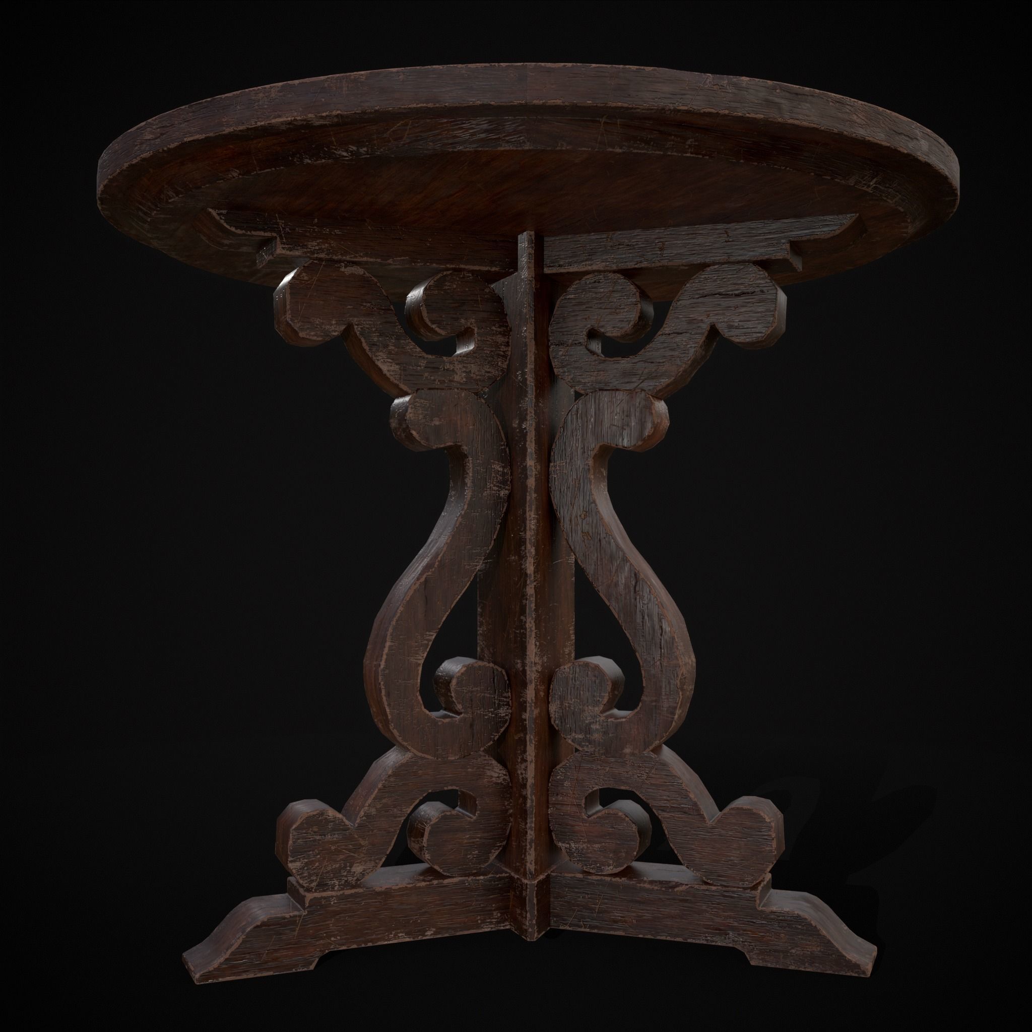 3D model Medieval Mahogany Antique Three Legged Round Table VR / AR / low-poly | CGTrader
