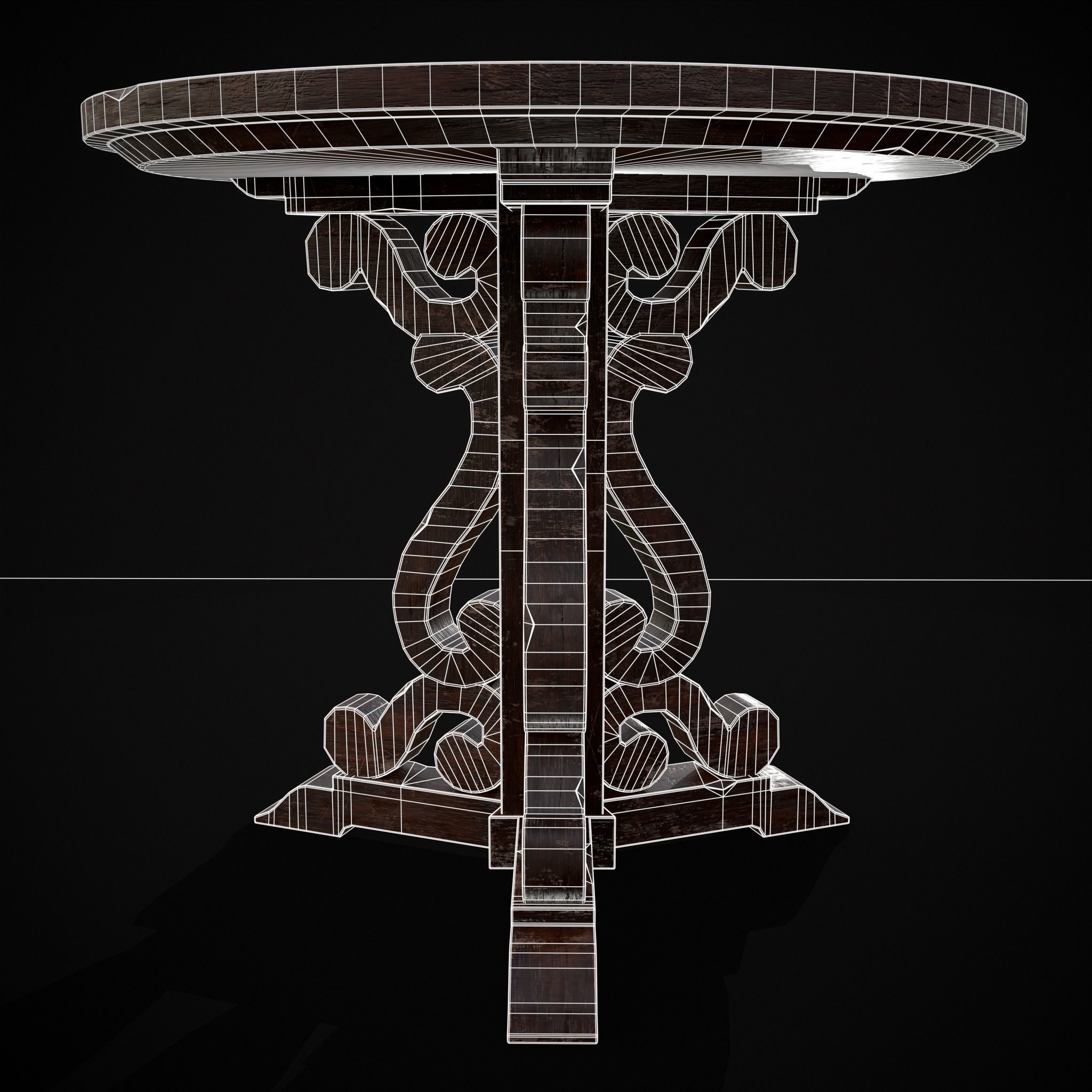 3D model Medieval Mahogany Antique Three Legged Round Table VR / AR ...