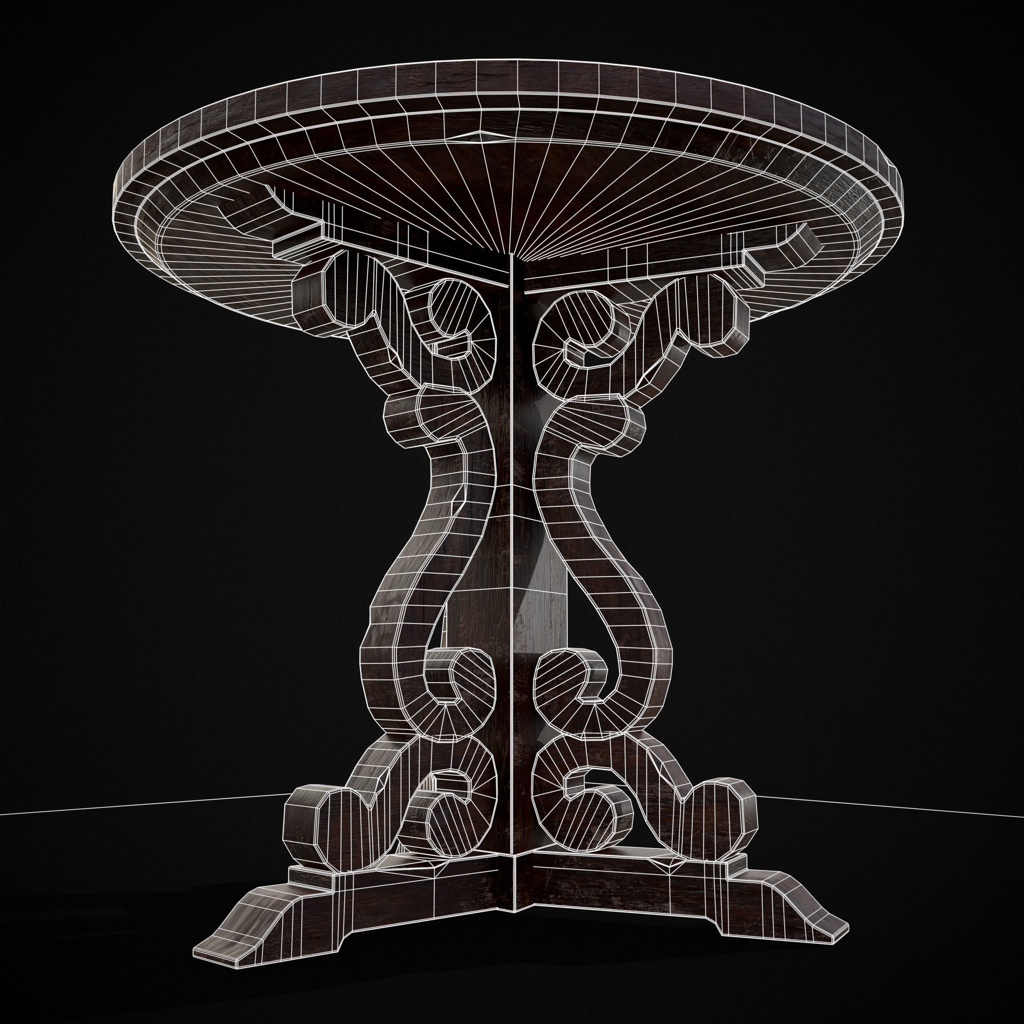 3D model Medieval Mahogany Antique Three Legged Round Table VR / AR ...