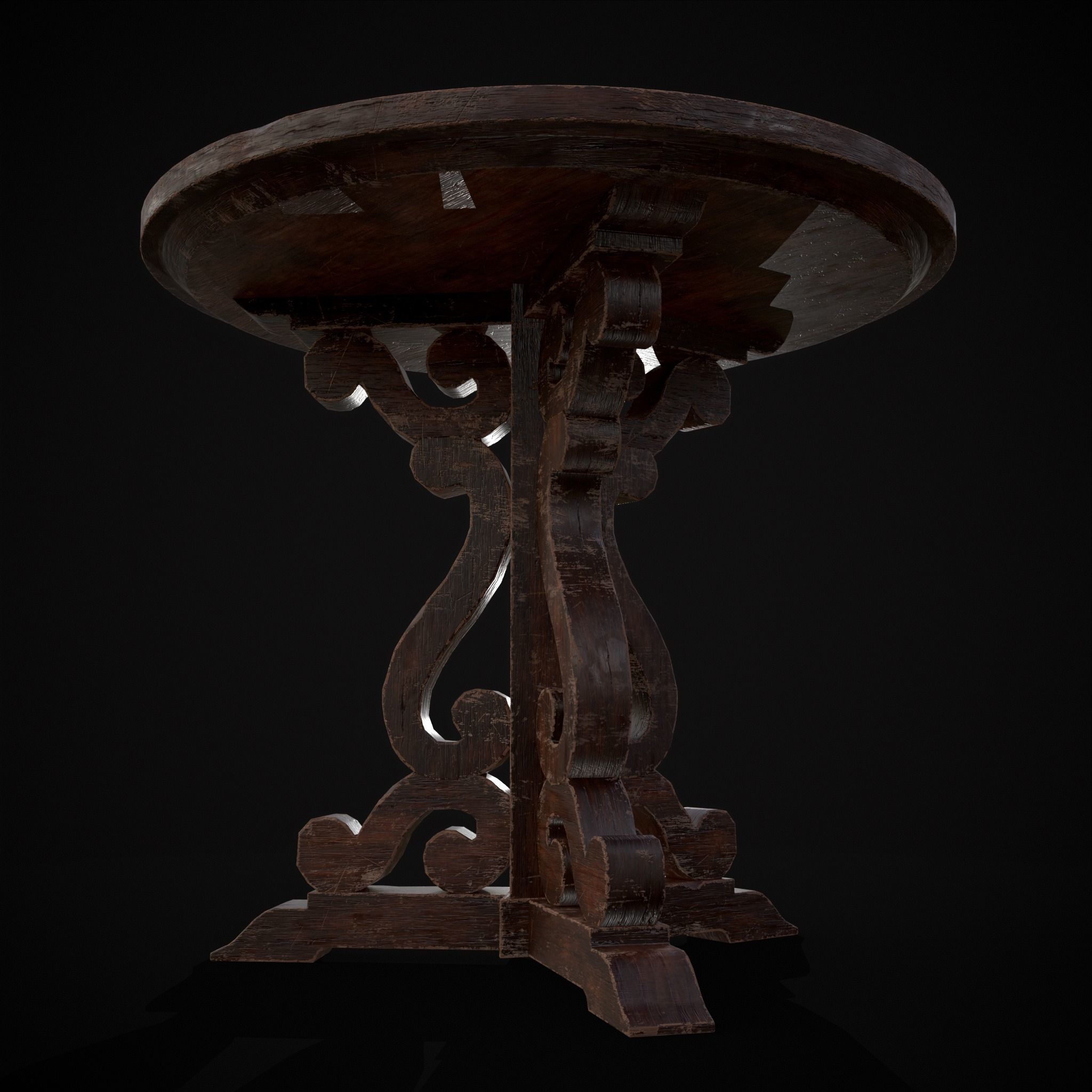 3D model Medieval Mahogany Antique Three Legged Round Table VR / AR ...