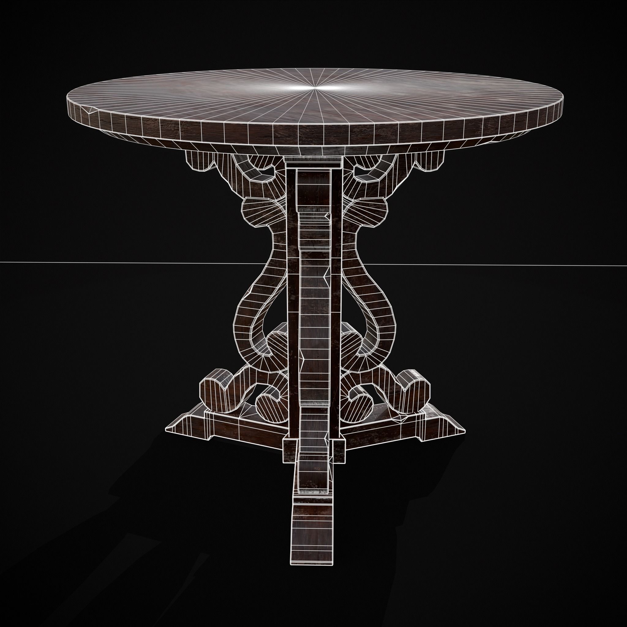 3D model Medieval Mahogany Antique Three Legged Round Table VR / AR ...