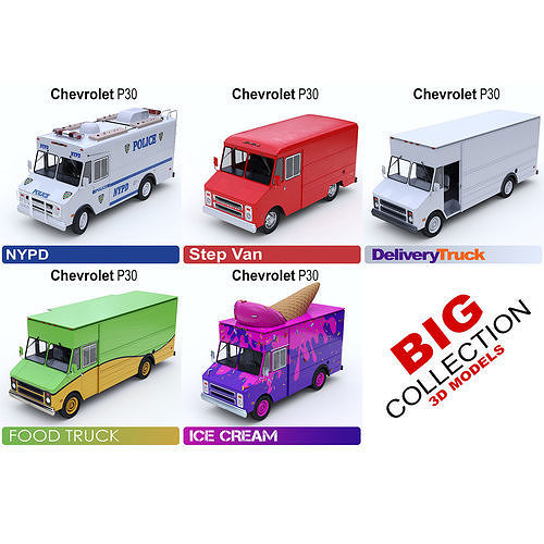 3D Model Collection Step Vans 5 in 1 VR / AR / low-poly | CGTrader