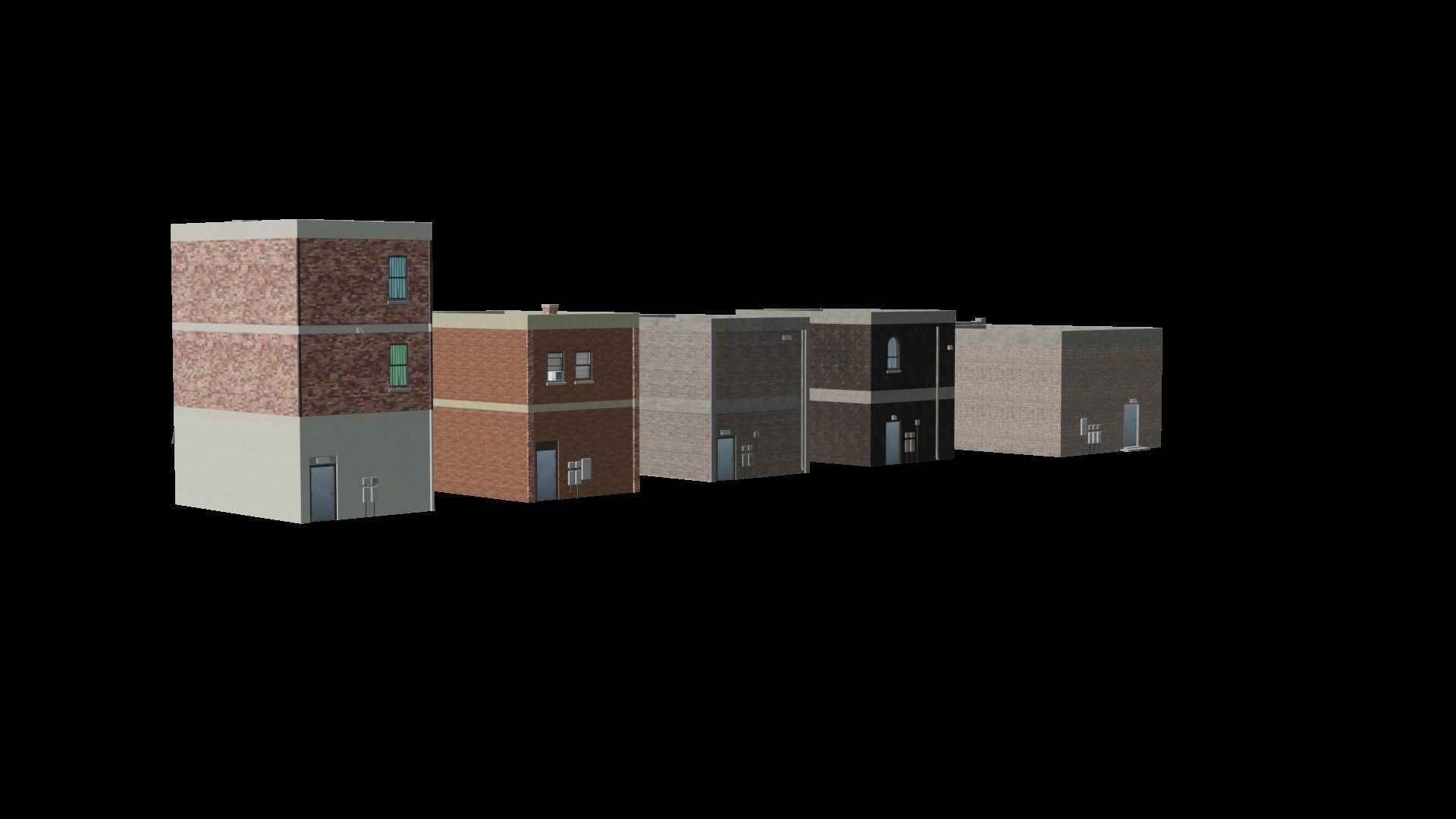 3D model Small Town Row Buildings Pack VR / AR / low-poly | CGTrader
