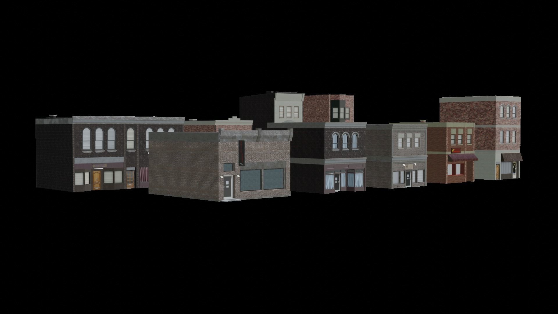 3D model Small Town Row Buildings Pack VR / AR / low-poly | CGTrader