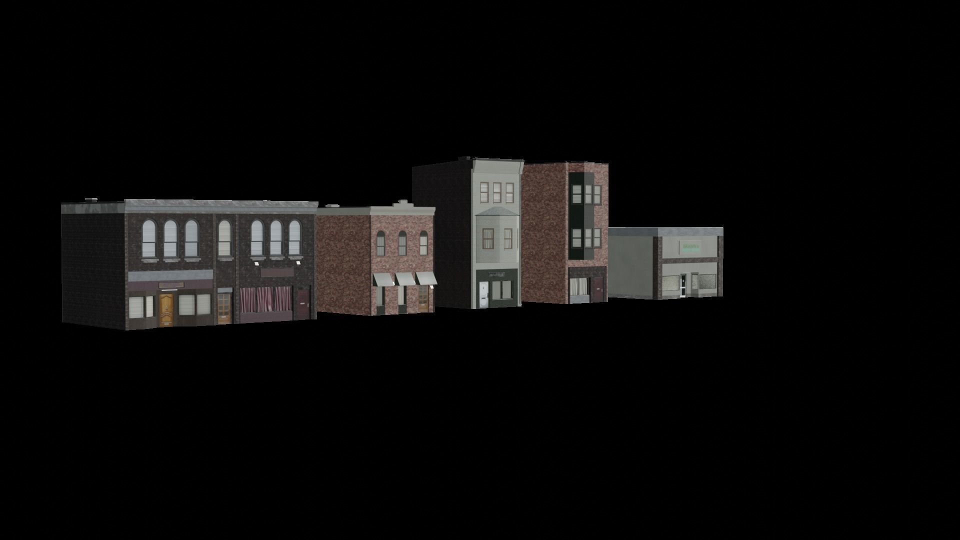 3D model Small Town Row Buildings Pack VR / AR / low-poly | CGTrader