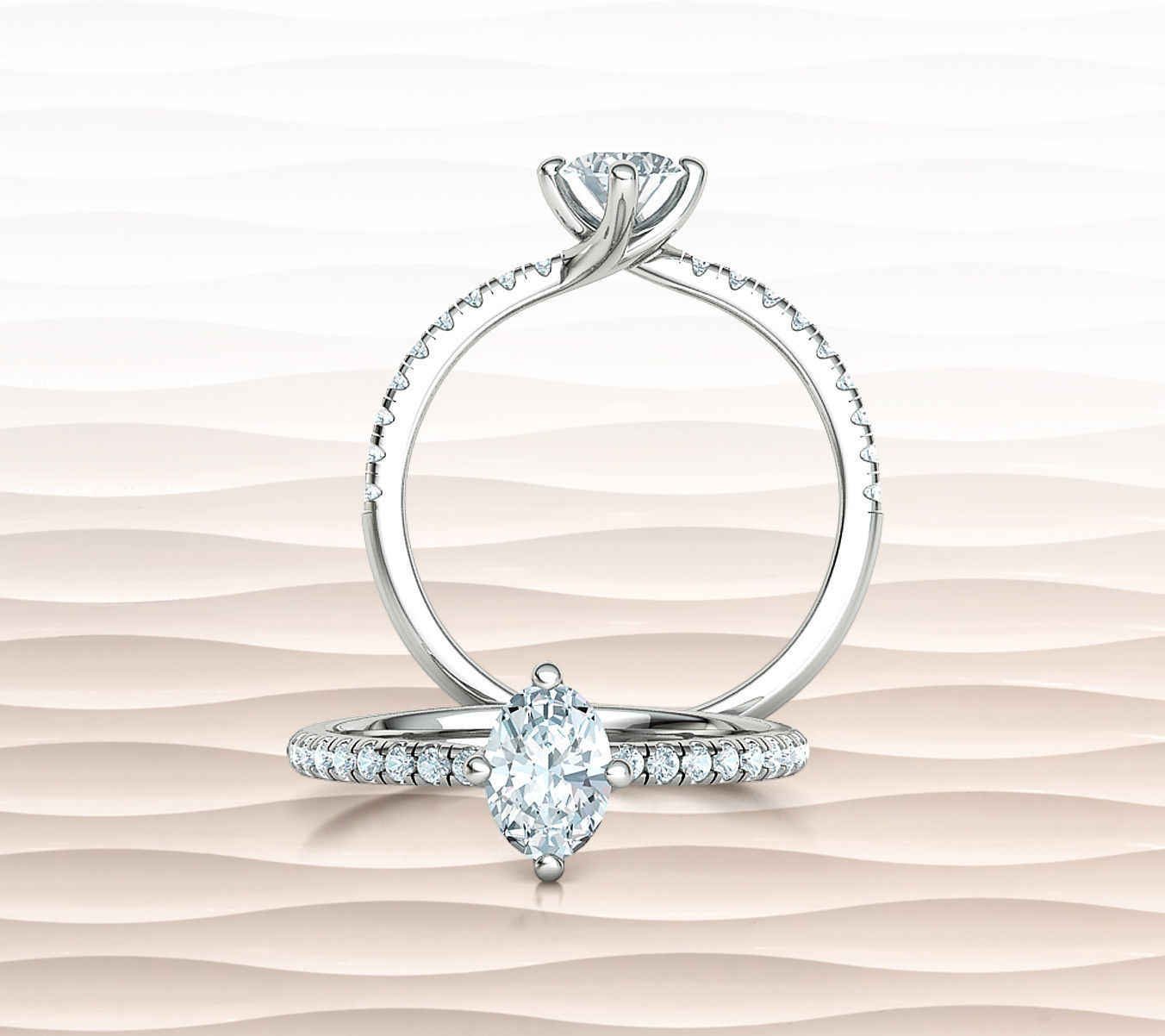 Solitaire Engagement Compass Set Four Claw Ring 7x5 Oval stone 3D model ...