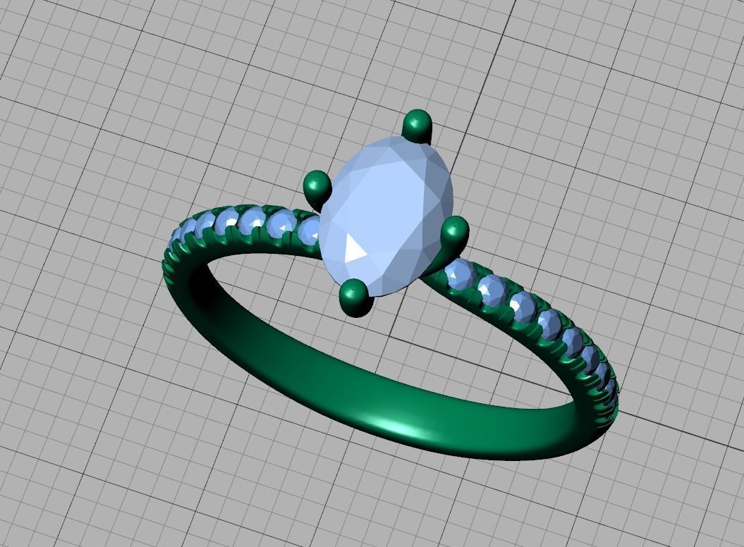 Solitaire Engagement Compass Set Four Claw Ring 7x5 Oval stone 3D model ...