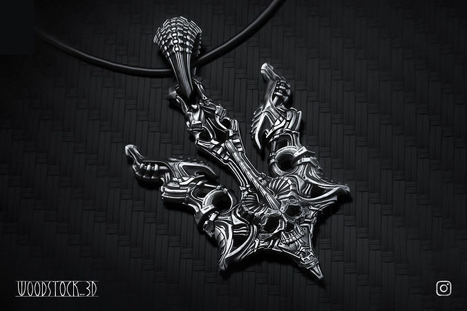 Biomechanical Trident Skull Pendant 3D model 3D printable | CGTrader