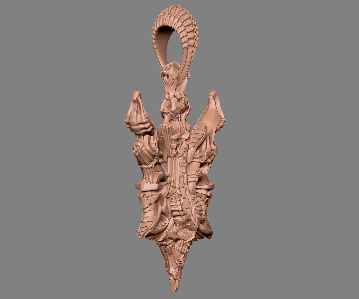 Biomechanical Trident Skull Pendant 3D model 3D printable | CGTrader