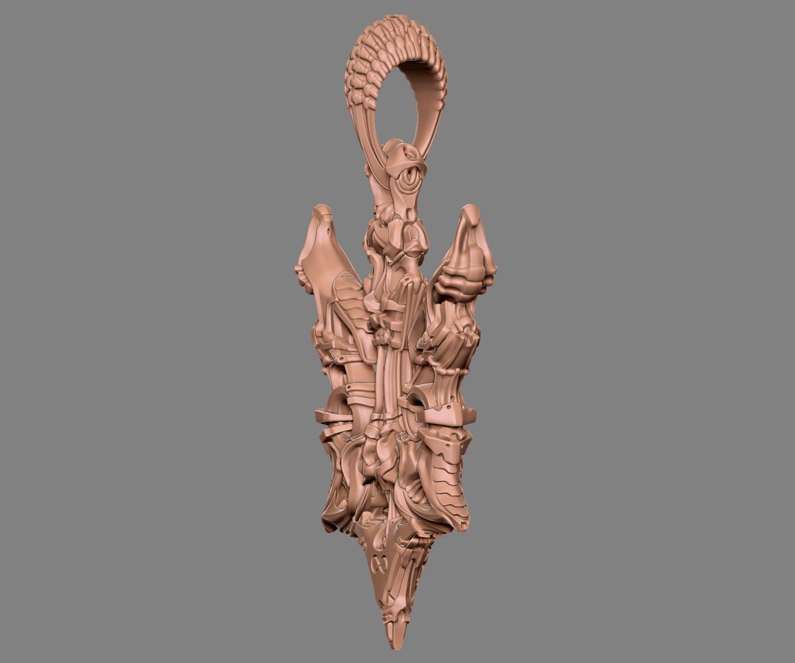 Biomechanical Trident Skull Pendant 3D model 3D printable | CGTrader