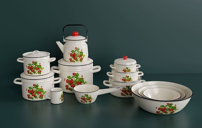 3D model Large set of kitchen enamelware VR / AR / low-poly | CGTrader