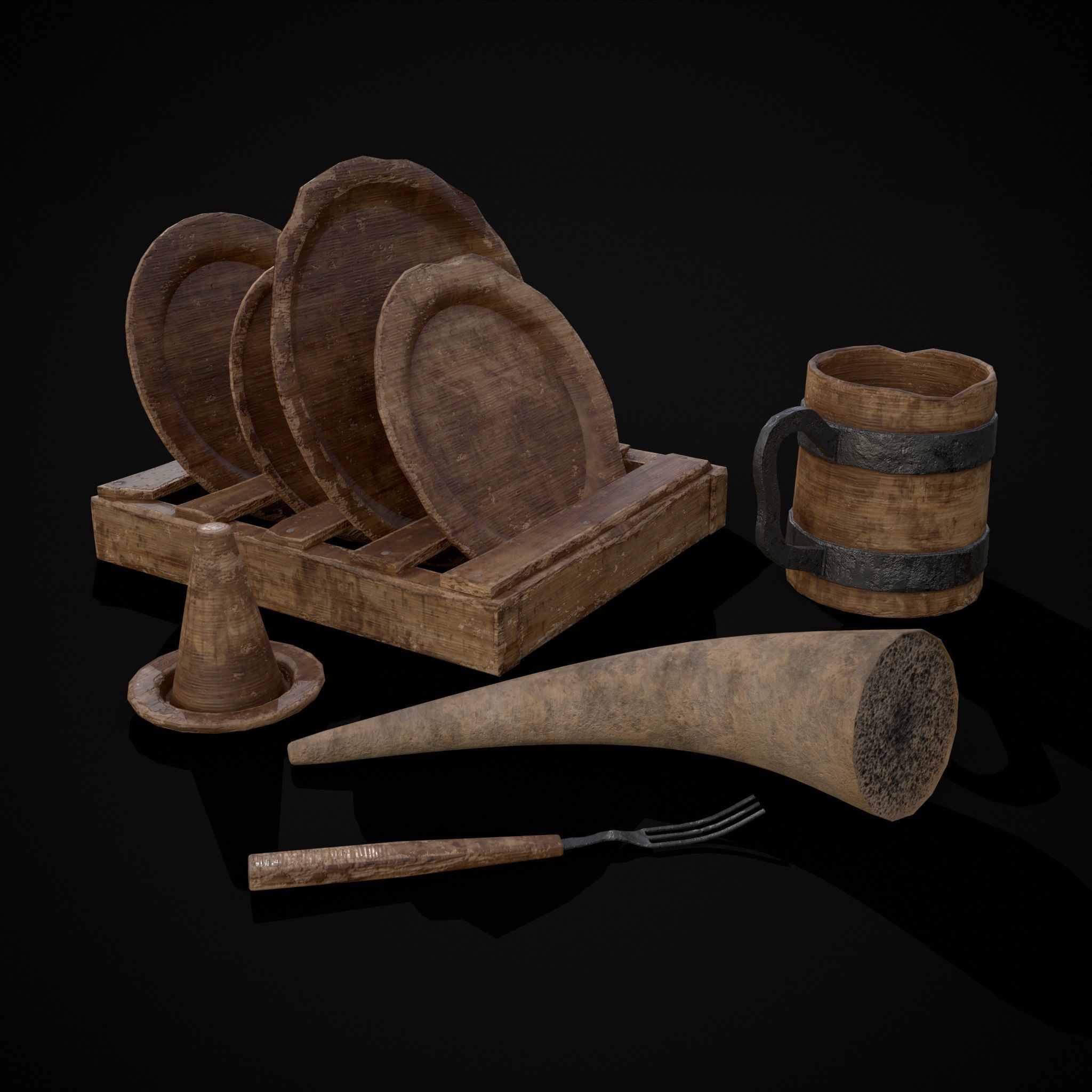 3D model Wooden Medieval Dish Washing Set VR / AR / low-poly | CGTrader
