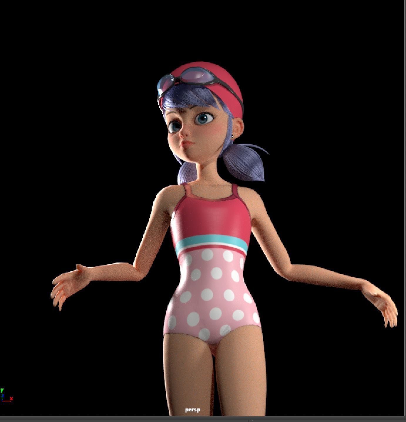 Marinette in SwimSuit ORIGINAL 3d Model Rigged 3D model animated rigged | CGTrader
