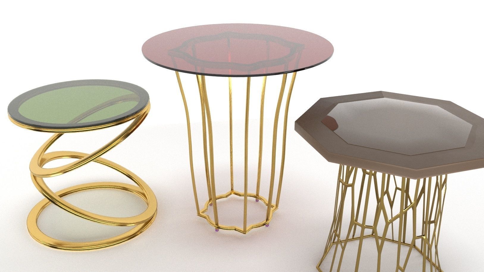 Tables three set gold decor 3D model | CGTrader