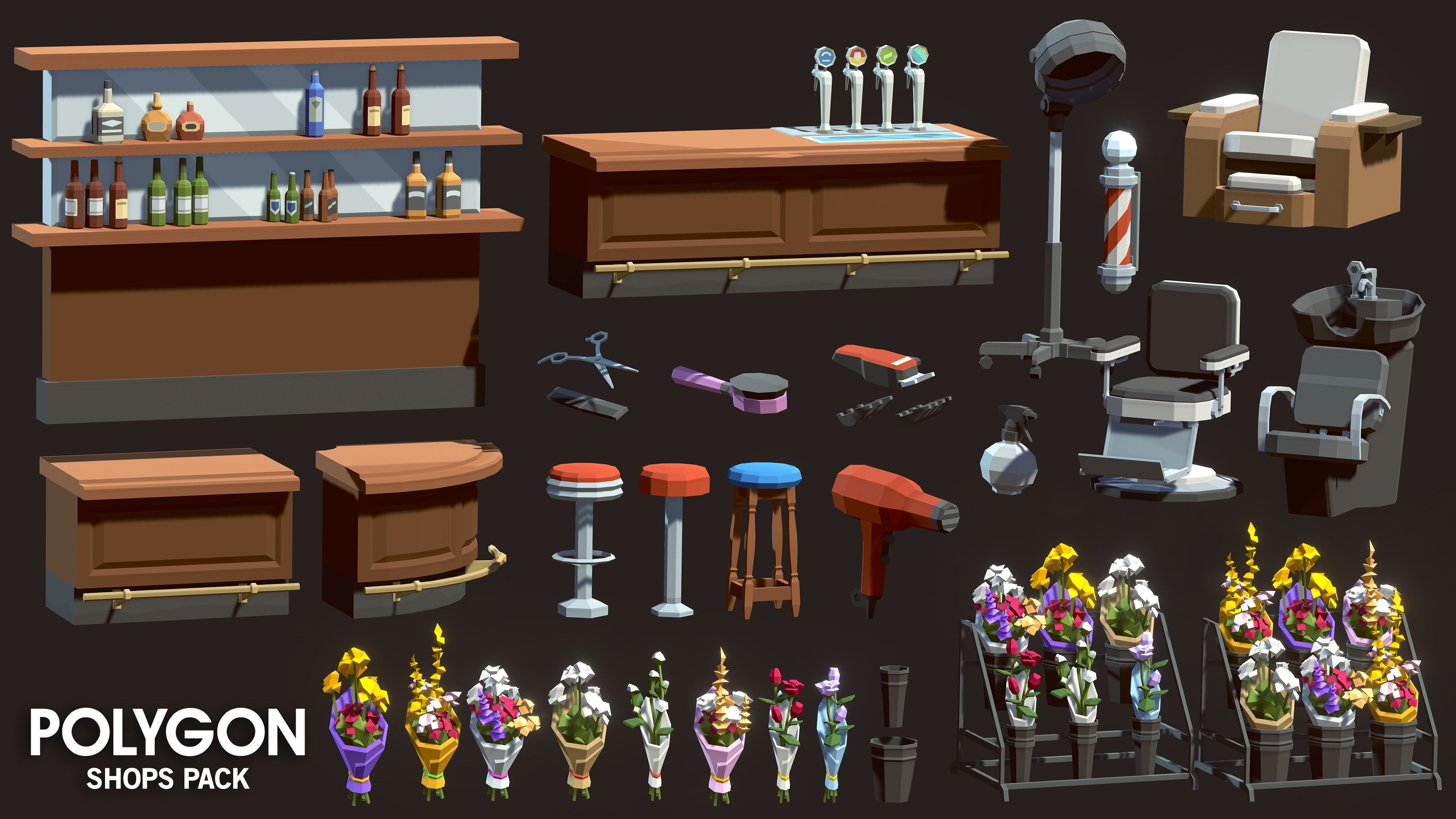3D model POLYGON - Shops Pack VR / AR / low-poly | CGTrader