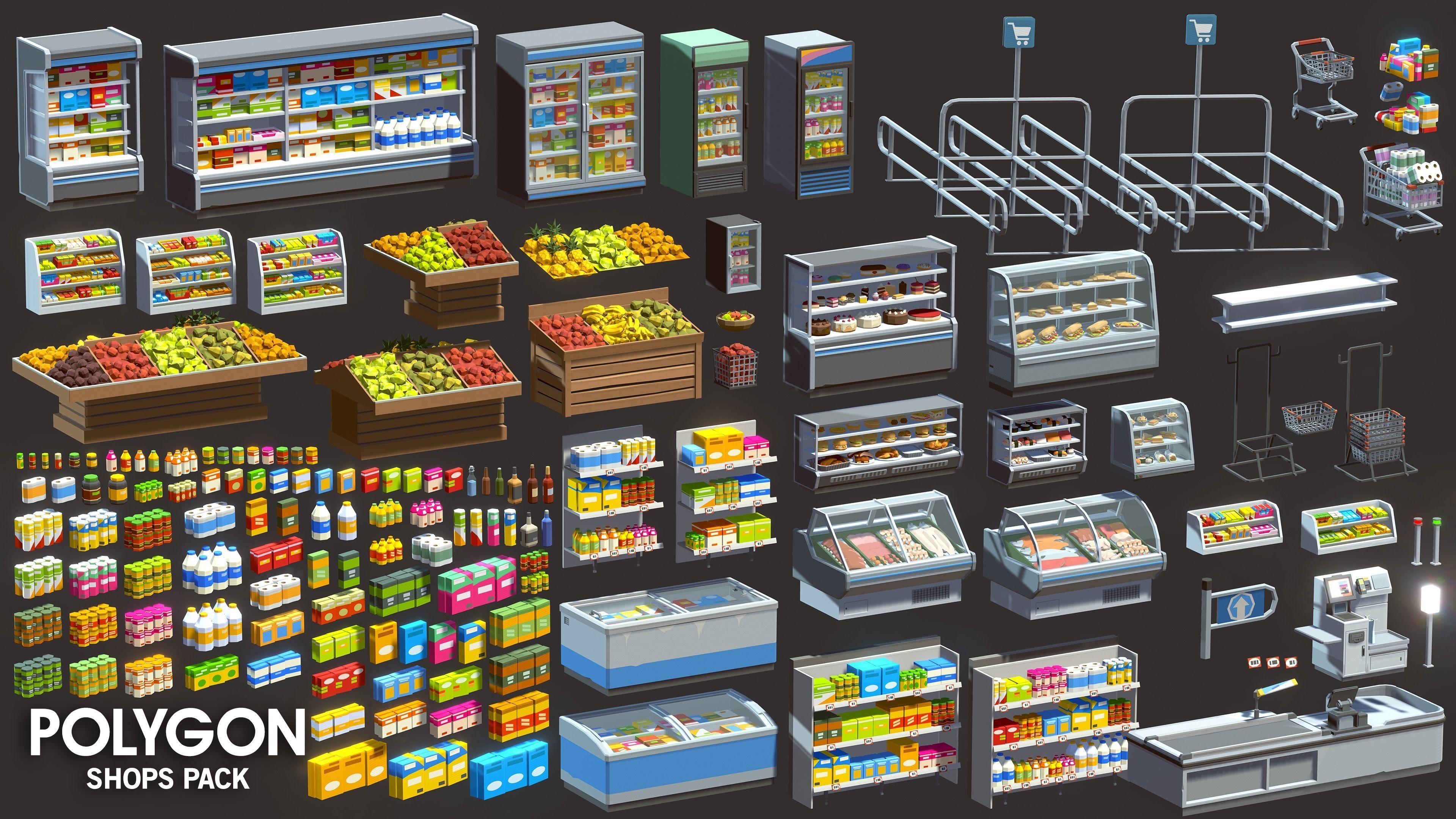 3D model POLYGON - Shops Pack VR / AR / low-poly | CGTrader