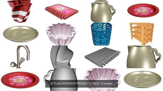 3D Model Collection STYLISH INTERIOR PRODUCTS PACK VR / AR / low-poly ...