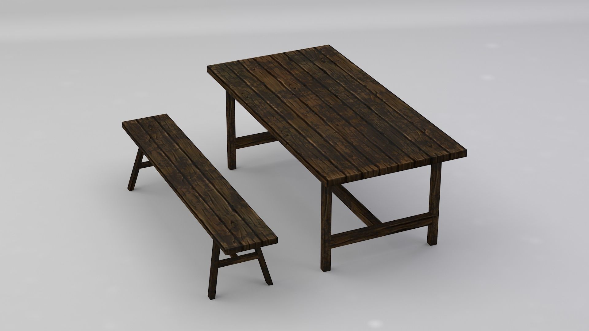 3D model Wooden Table And Bench VR / AR / low-poly | CGTrader