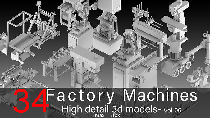 3D model 34 Factory Machines- High detail 3d models- Vol 06 VR / AR ...