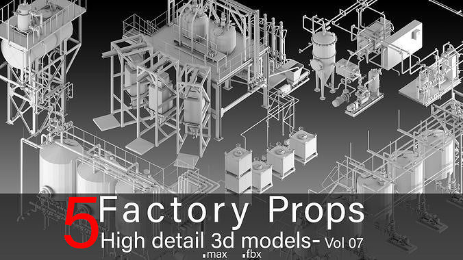 3D model 5 Factory Props- High detail 3d models- Vol 07 VR / AR / low ...