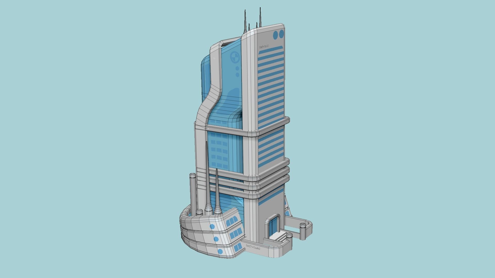 3D model SciFi Building A01 White Blue - Sci Fi Exterior Design VR / AR ...