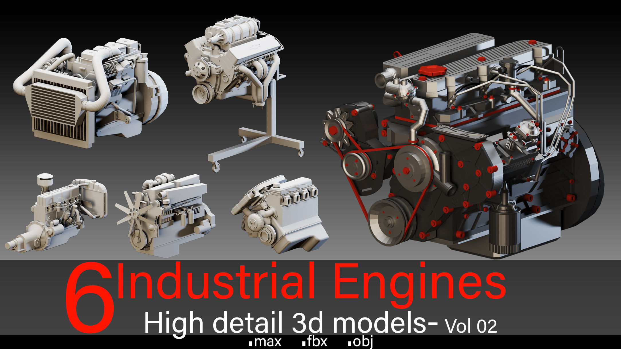 3D model 3 in one-14 Industrial Engines- High detail 3d models VR / AR ...