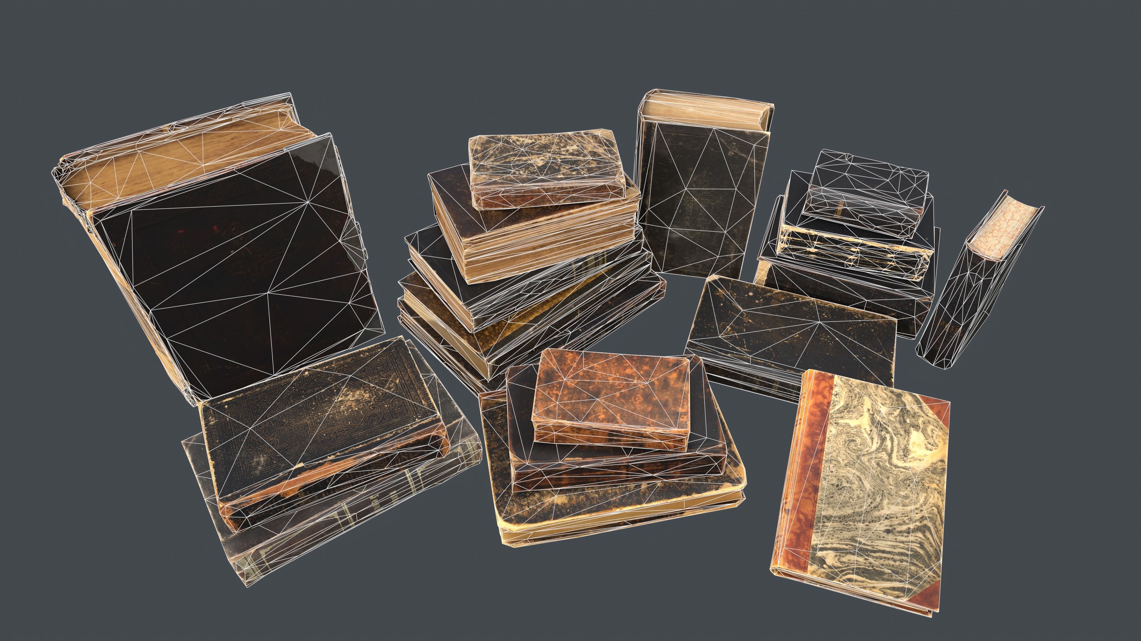 3D model Old Damaged Books set - PBR Game ready Low poly VR / AR / low ...