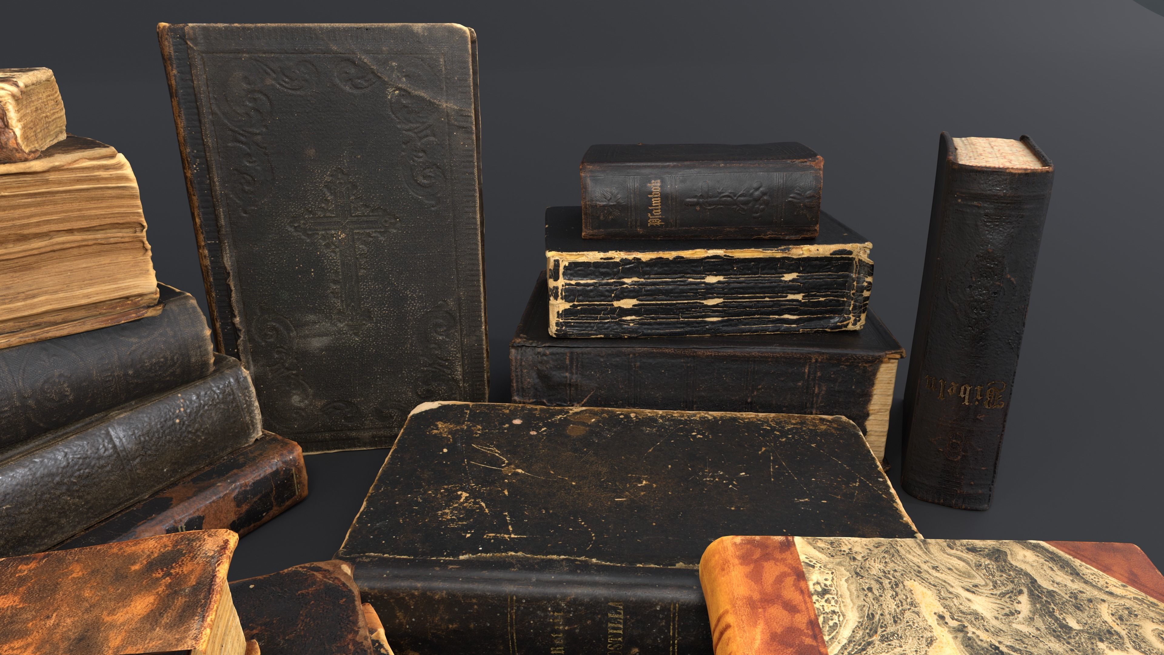 3D model Old Damaged Books set - PBR Game ready Low poly VR / AR / low ...