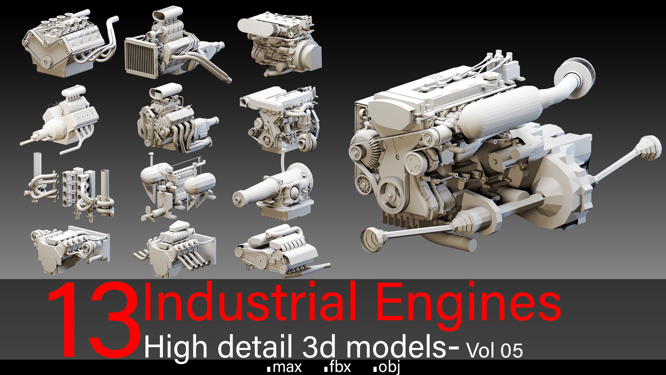 3D model 13 Industrial Engines- Vol 05- High detail 3d models VR / AR / low-poly | CGTrader