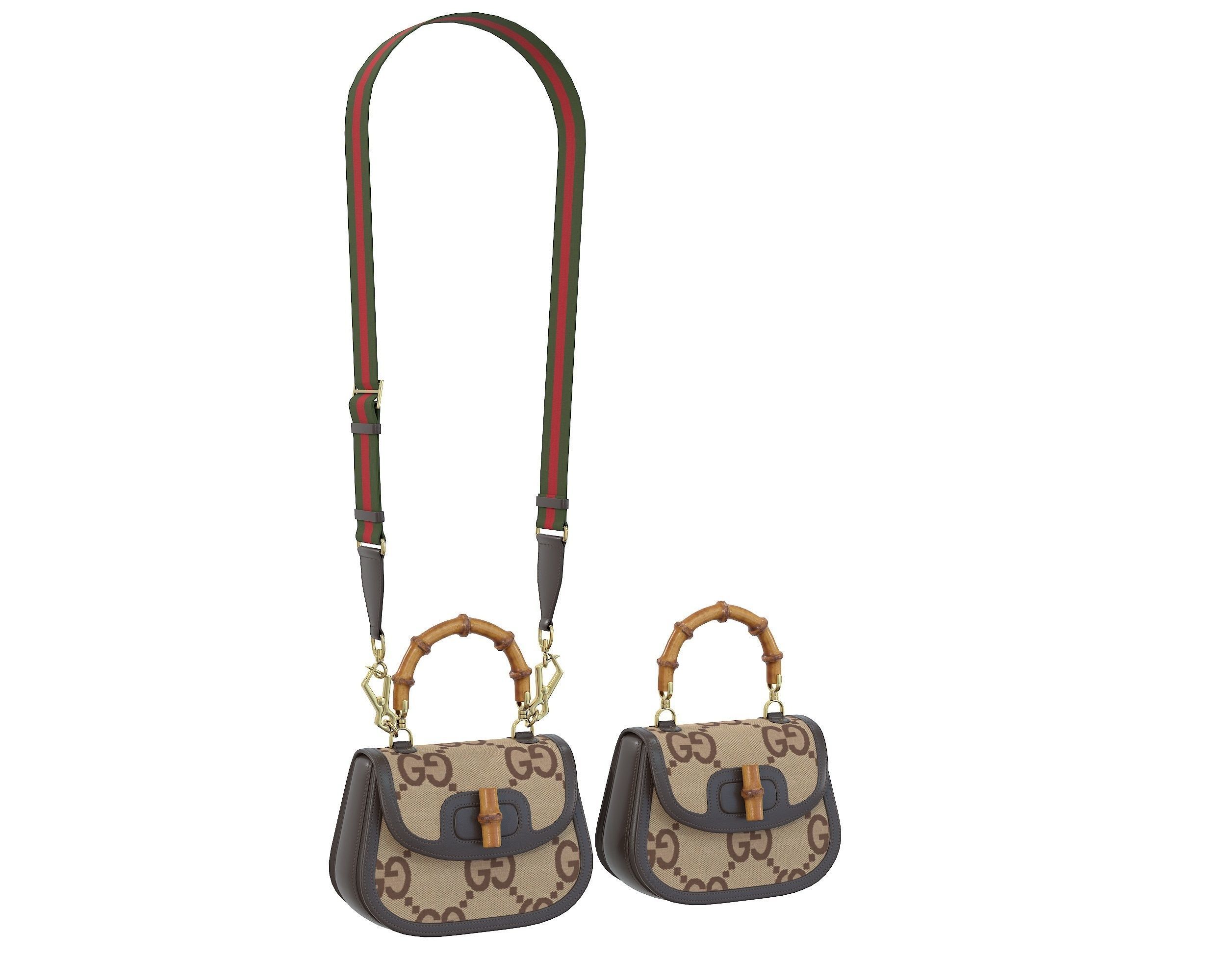 3D model Gucci Bamboo 1947 Jumbo GG Small Bag Brown Light VR / AR / low ...