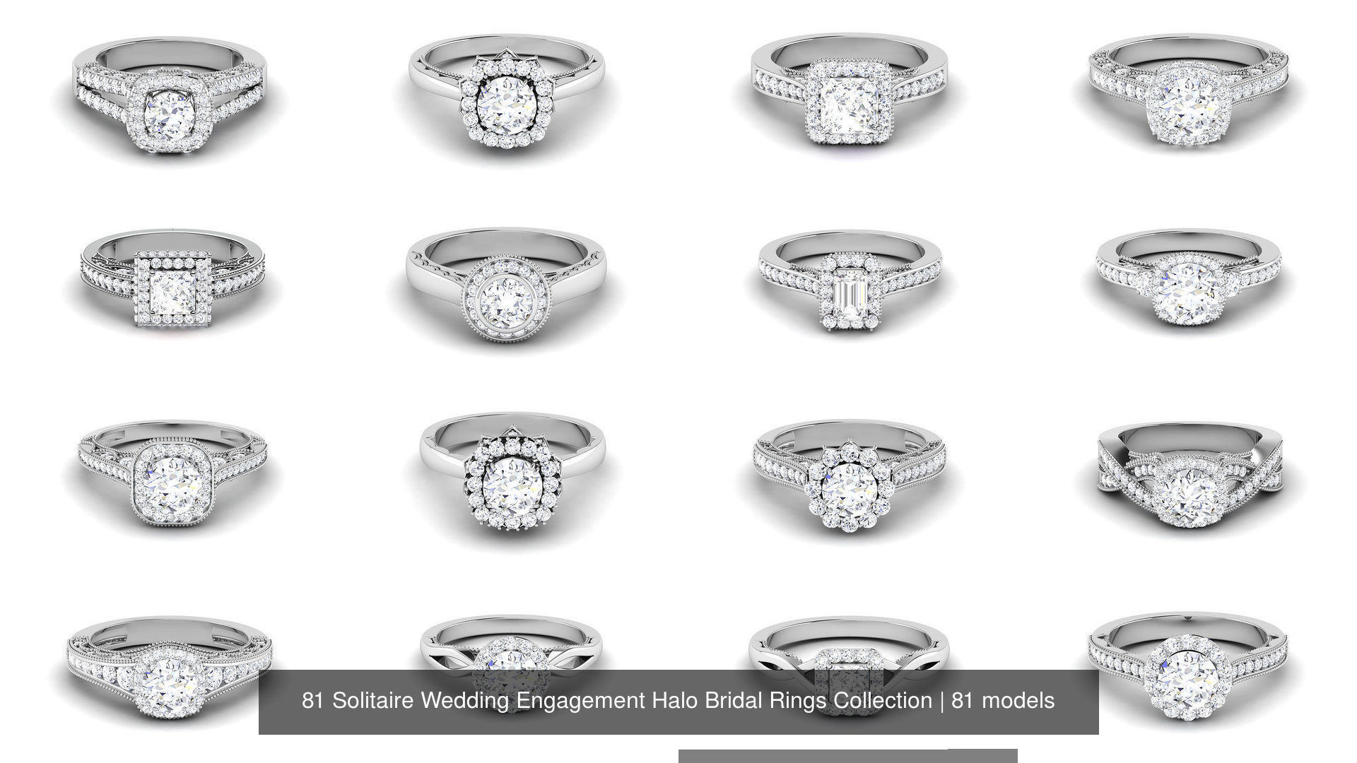 81 Solitaire Wedding Engagement Halo Bridal Rings Collection | CGTrader