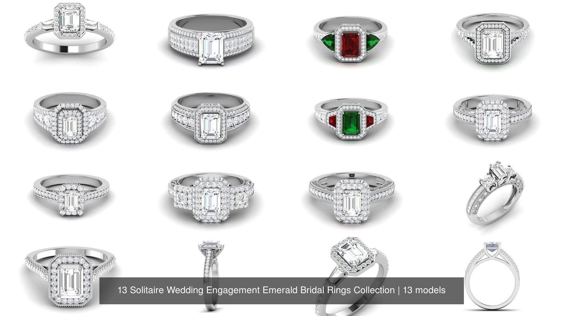 13 Solitaire Wedding Engagement Emerald Bridal Rings Collection | CGTrader