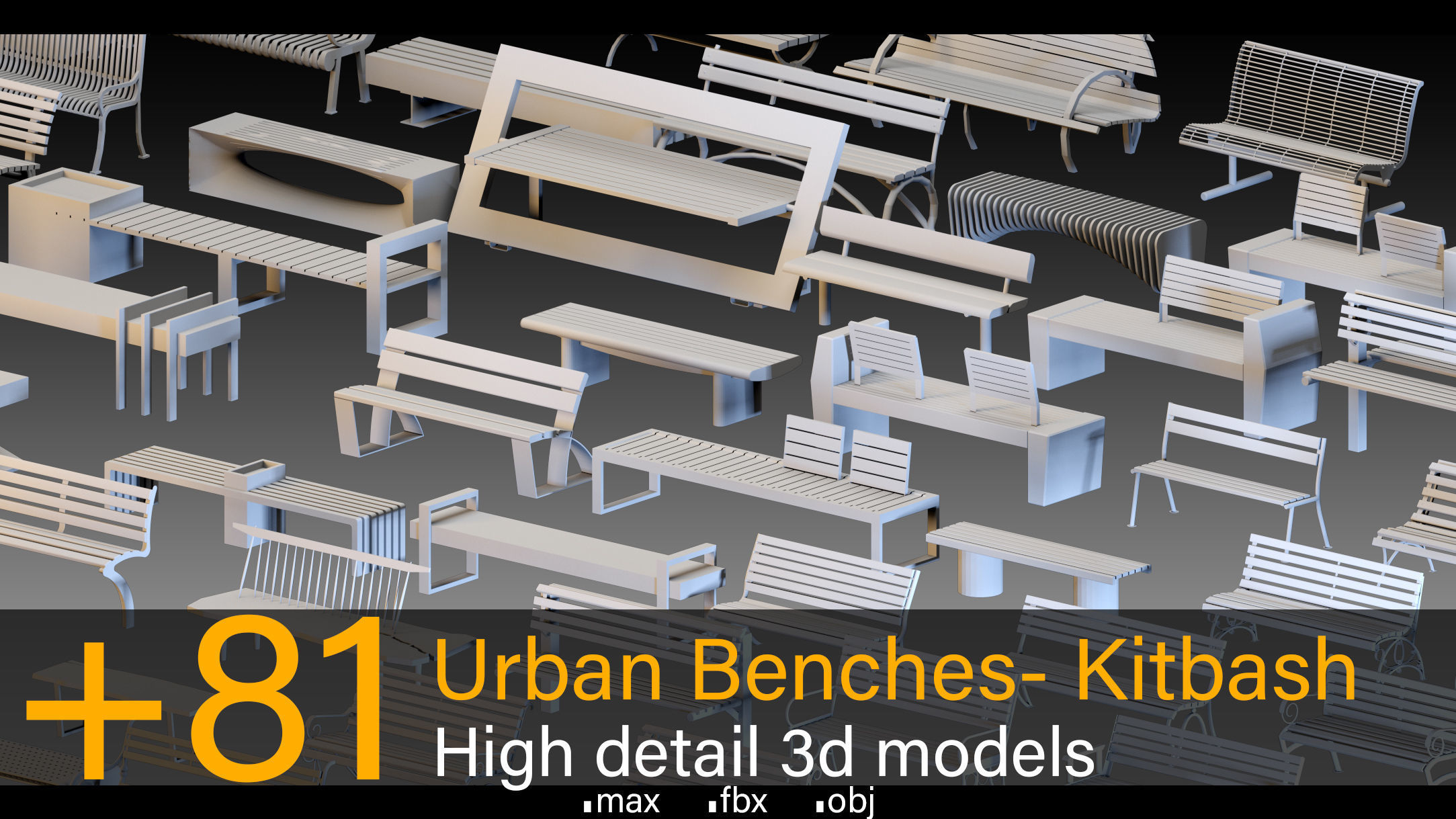 3D model 81 Urban Benches- High detail 3d models VR / AR / low-poly ...