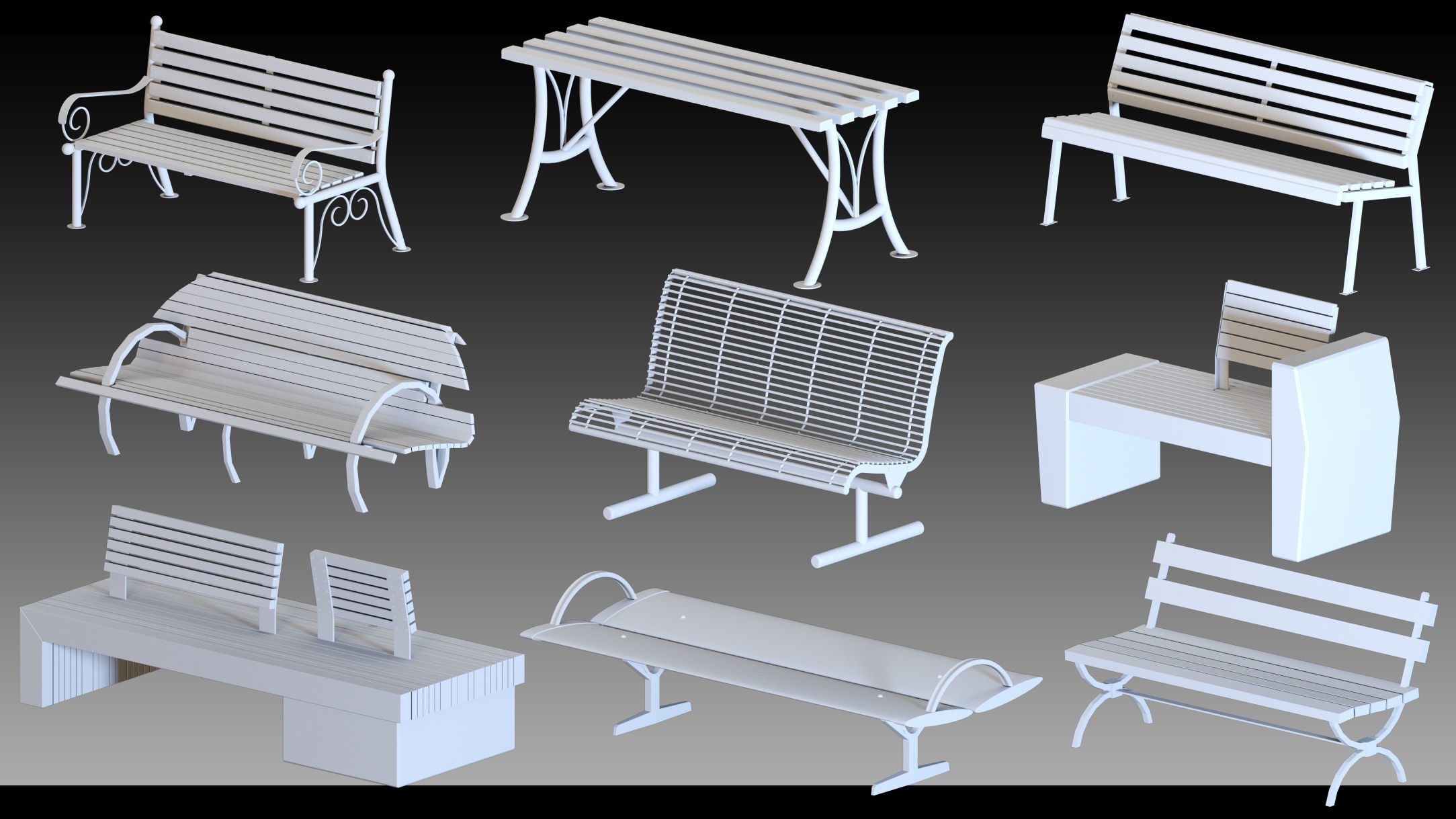 3D model 81 Urban Benches- High detail 3d models VR / AR / low-poly ...