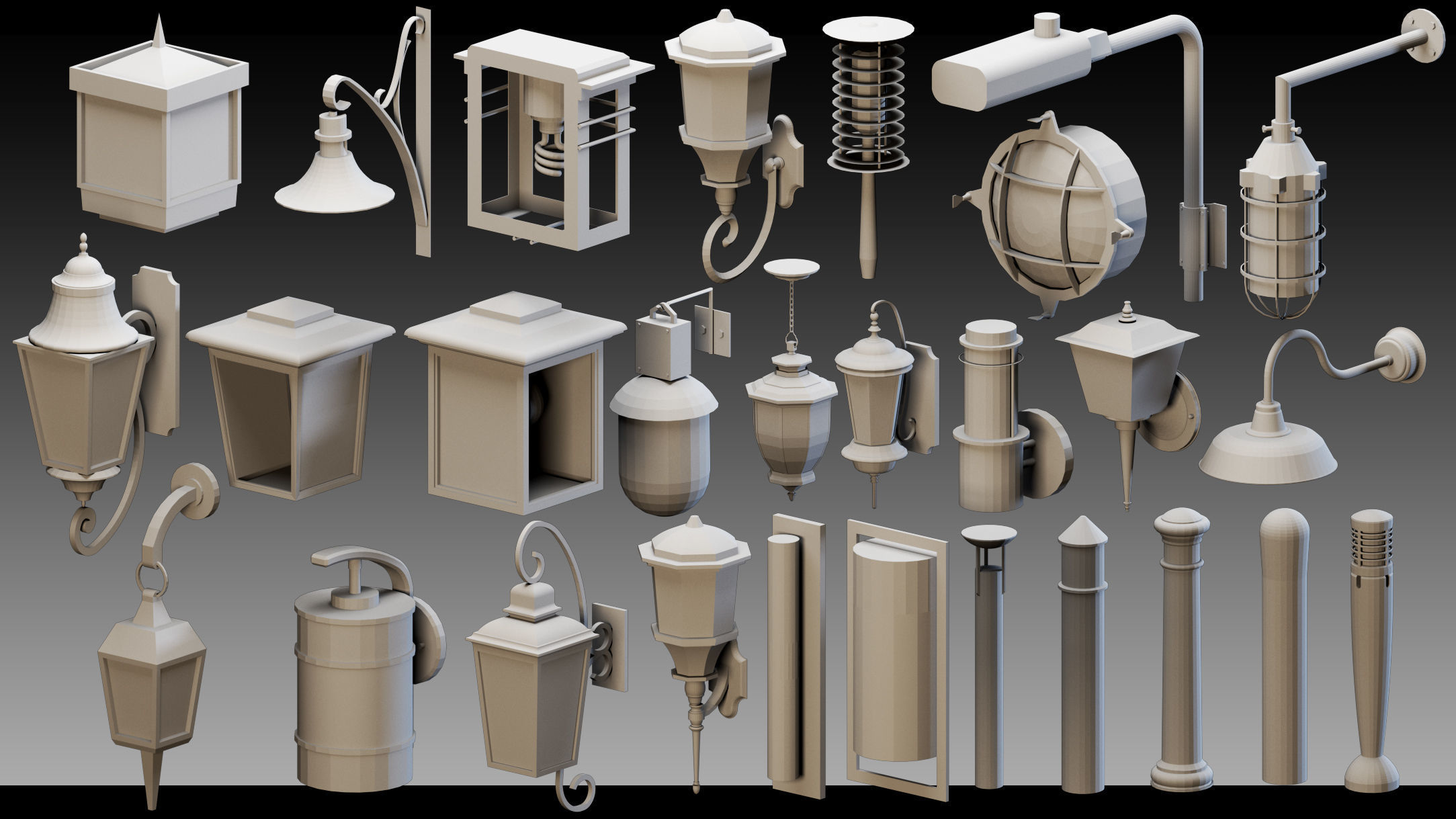 3D model 110 Urban Lighting Props- Kitbash- High detail 3d models VR ...