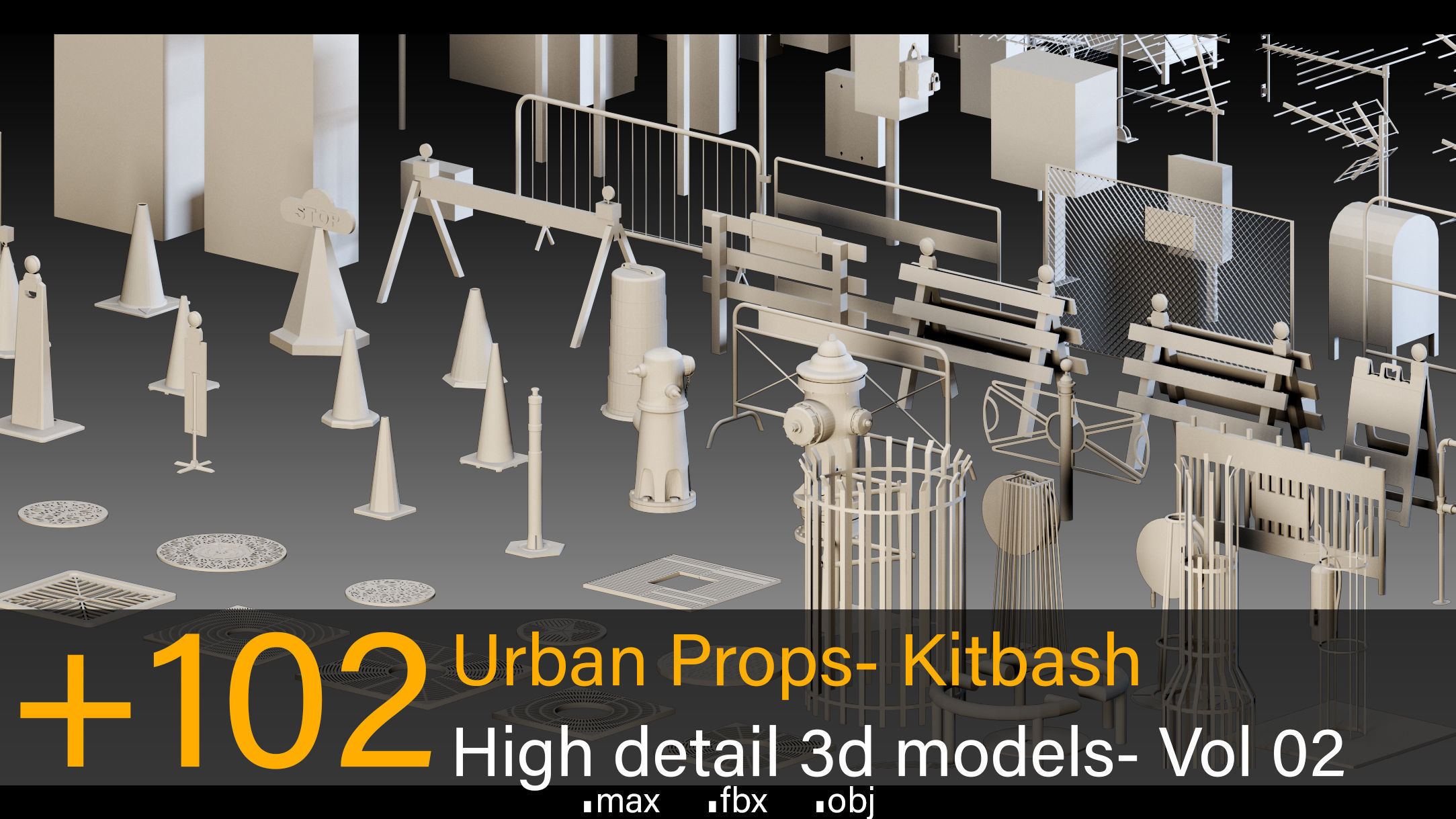 3D model 102 Urban Props- Vol 02- Kitbash- High detail 3d models VR ...