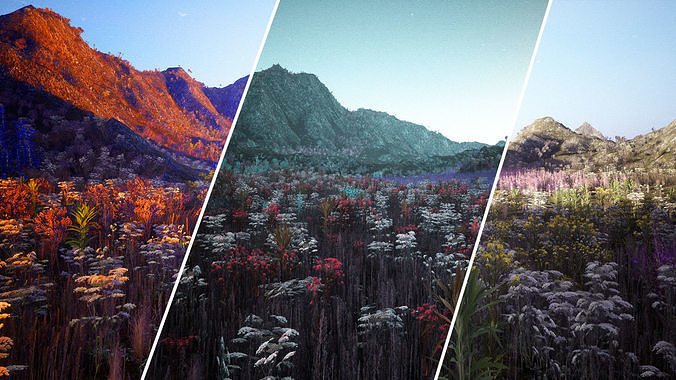 3D model Mountains And Meadows Outdoor Environment VR / AR / low-poly ...