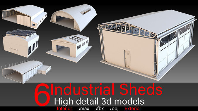 3D model 6 Industrial Sheds- High detail 3d models VR / AR / low-poly ...