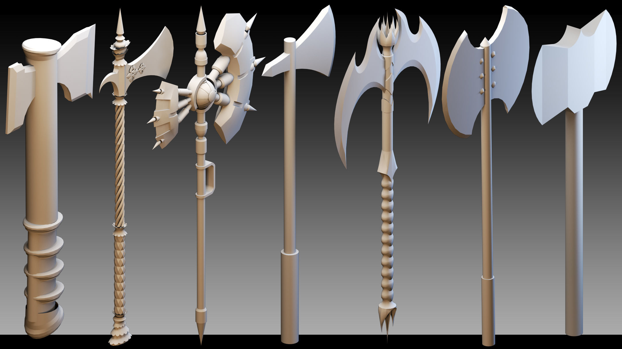 3D model 100 Axes- Kitbash- High detail 3d models VR / AR / low-poly ...