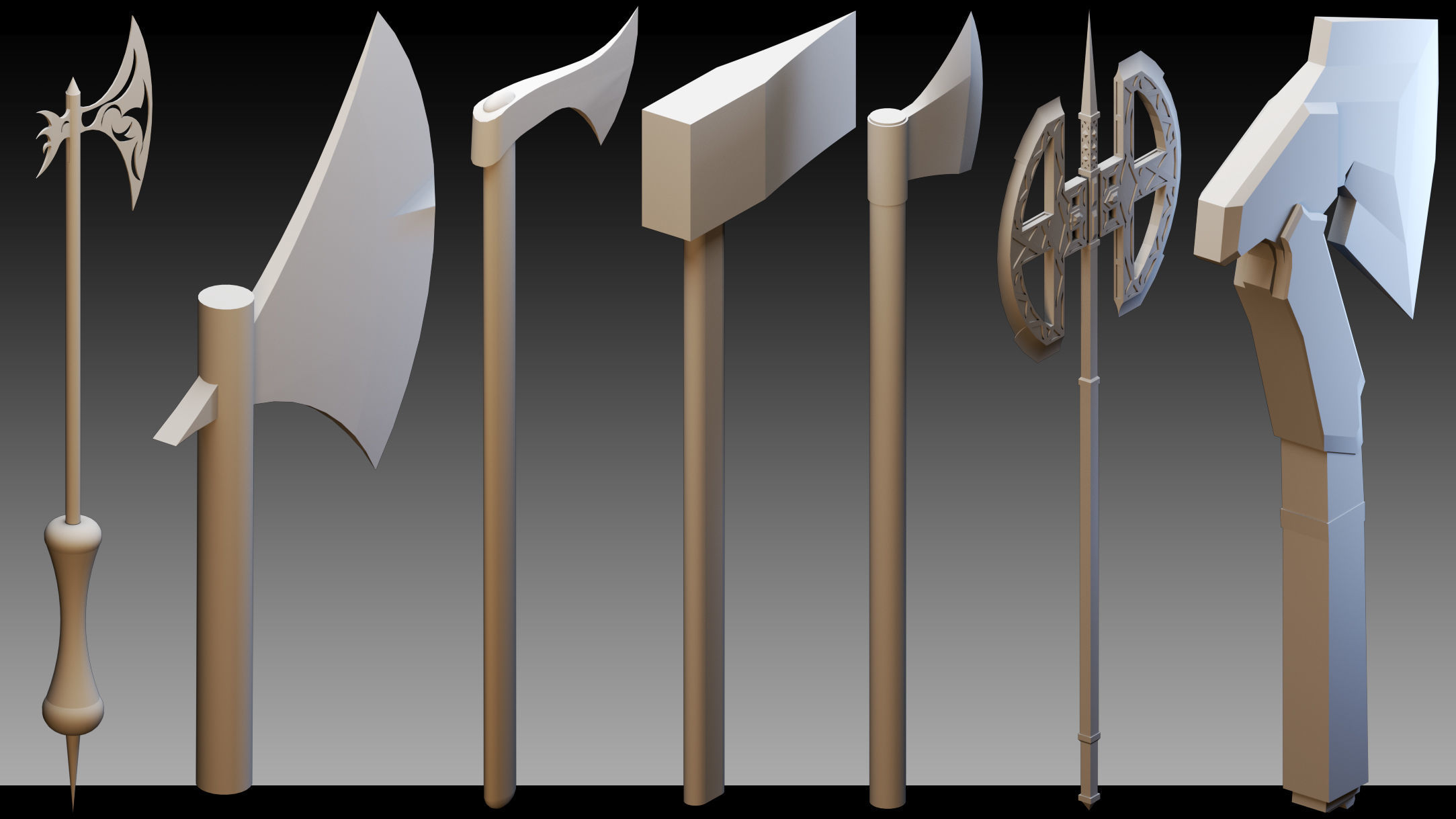 3D model 100 Axes- Kitbash- High detail 3d models VR / AR / low-poly ...