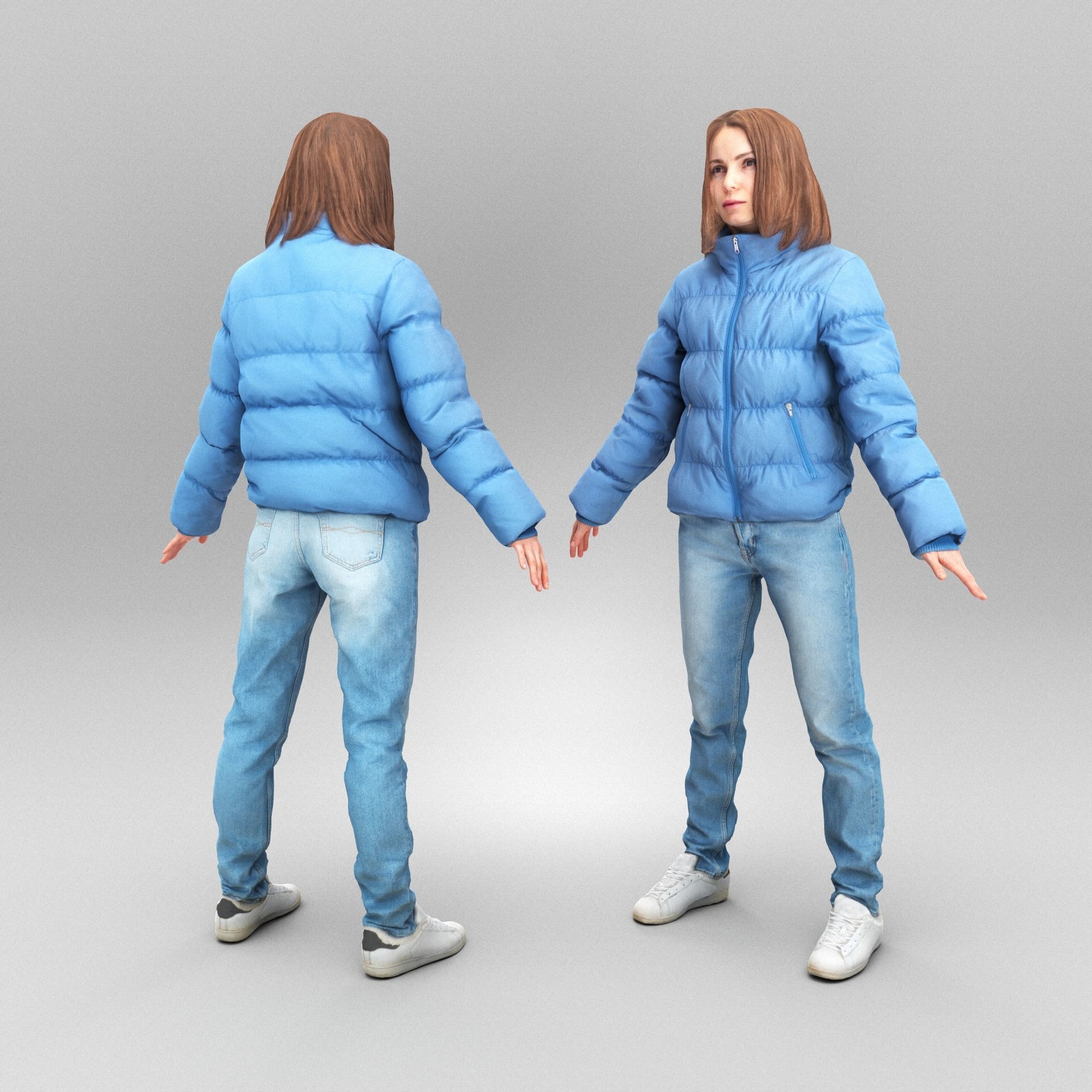 3D model Woman in puffer jacket in A-pose 375 VR / AR / low-poly | CGTrader