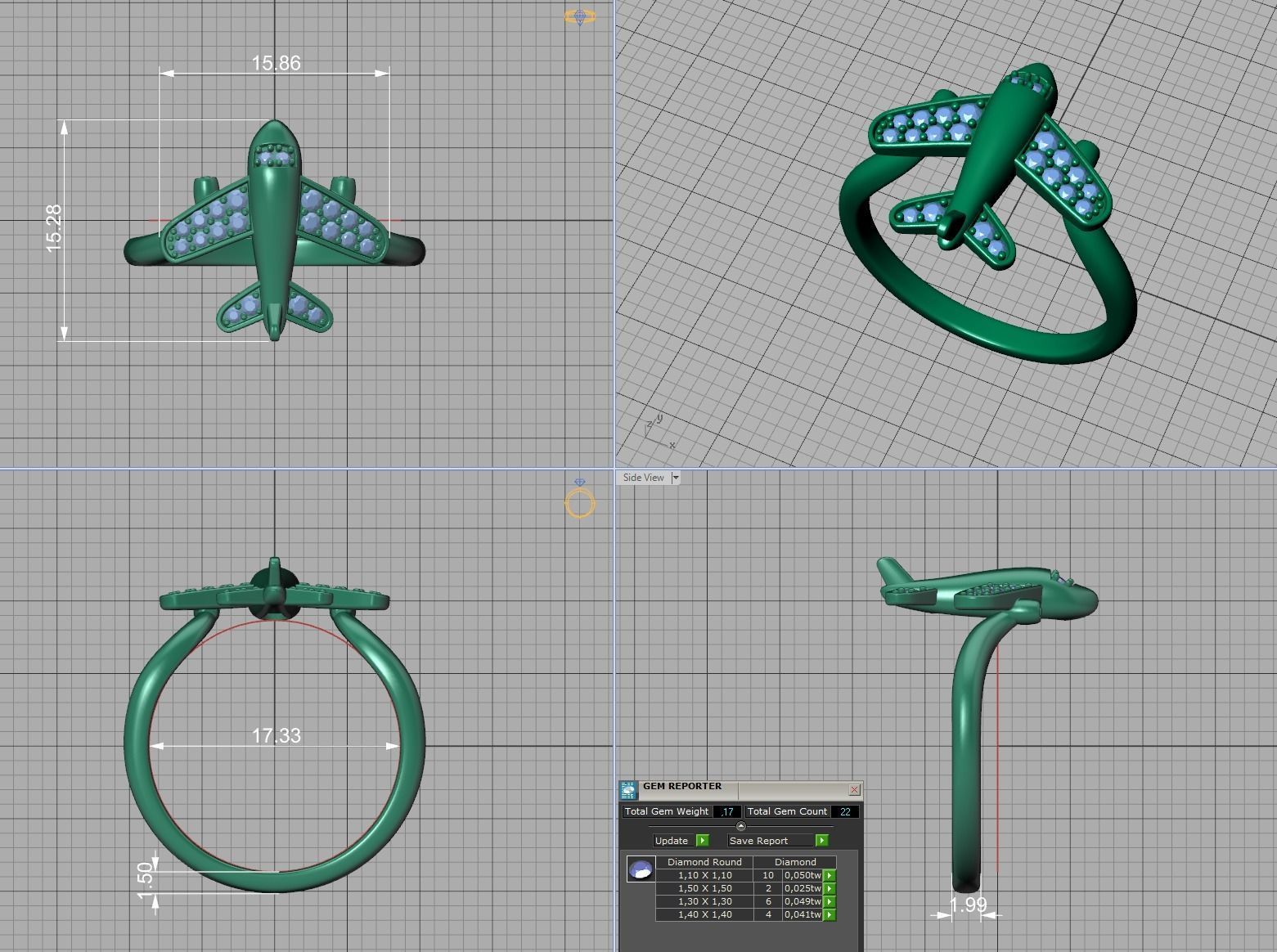 Airplane Diamond Ring 3dprint model Own design 3D model 3D printable ...