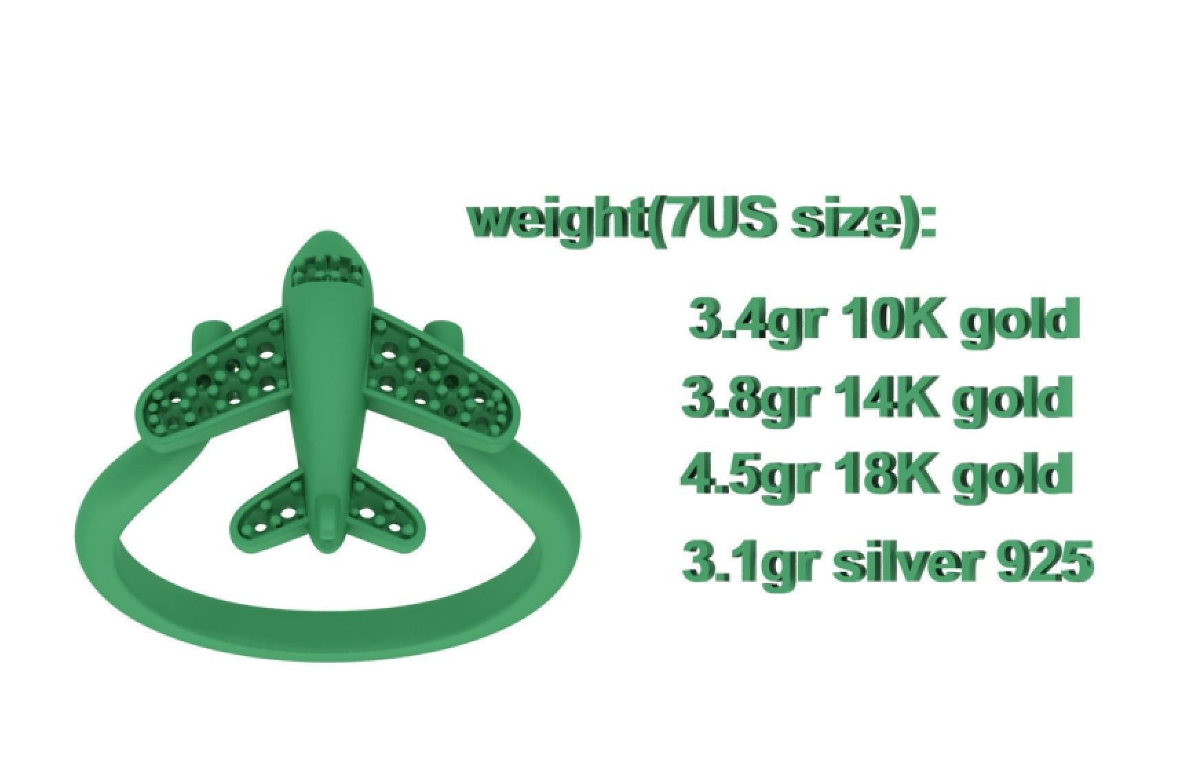 Airplane Diamond Ring 3dprint model Own design 3D model 3D printable ...