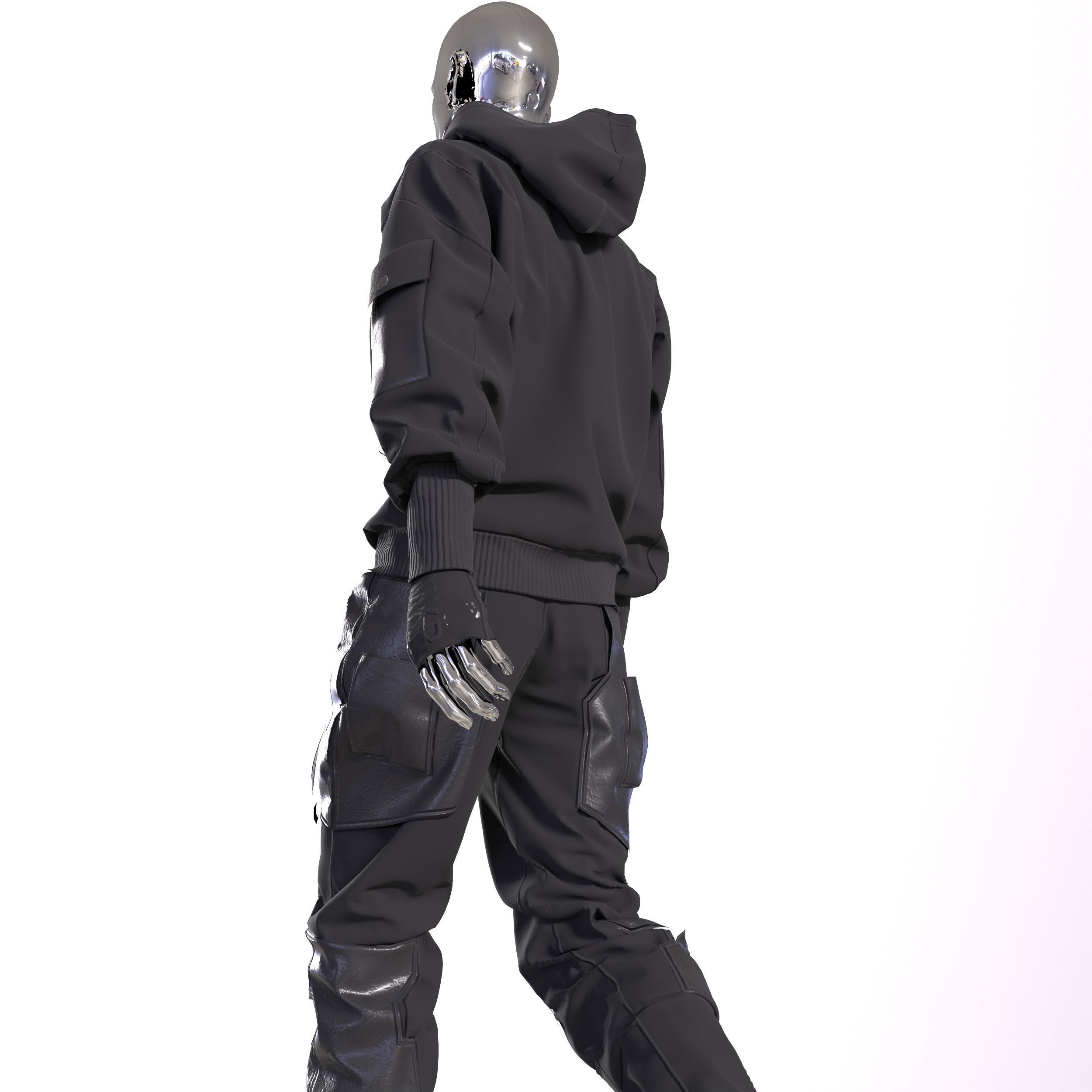Man techwear outfit pants hoodie cyberpunk 3D model | CGTrader