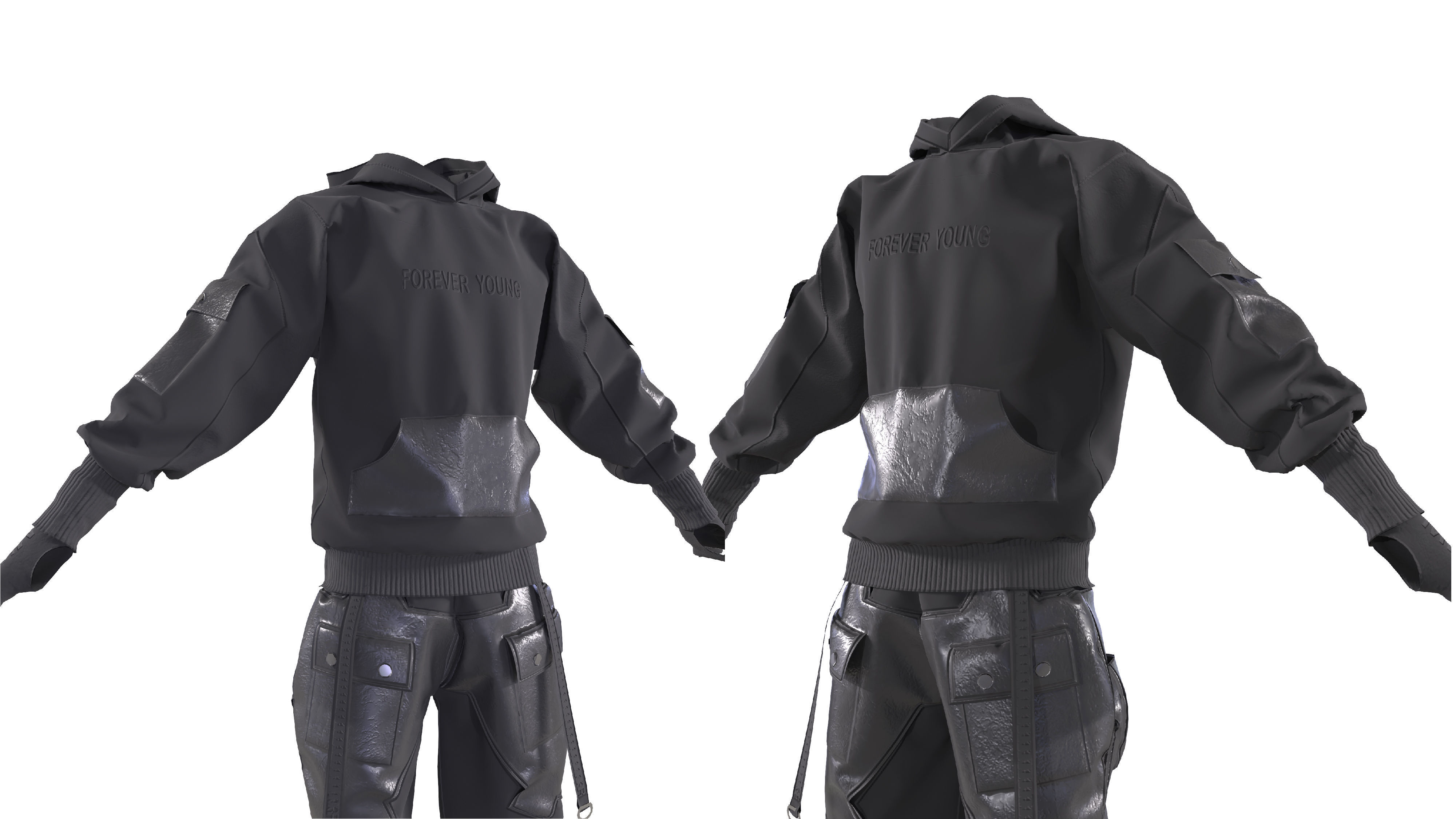 Man techwear outfit pants hoodie cyberpunk 3D model | CGTrader