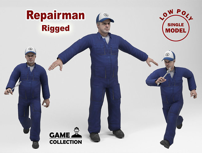 3D model Mechanic man overalls VR / AR / low-poly | CGTrader