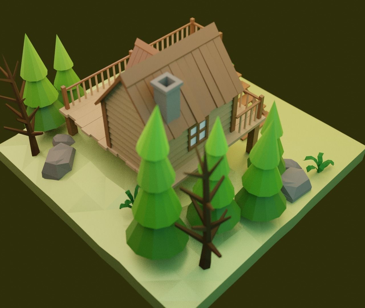 3D model Low-poly House cabin in woods VR / AR / low-poly | CGTrader