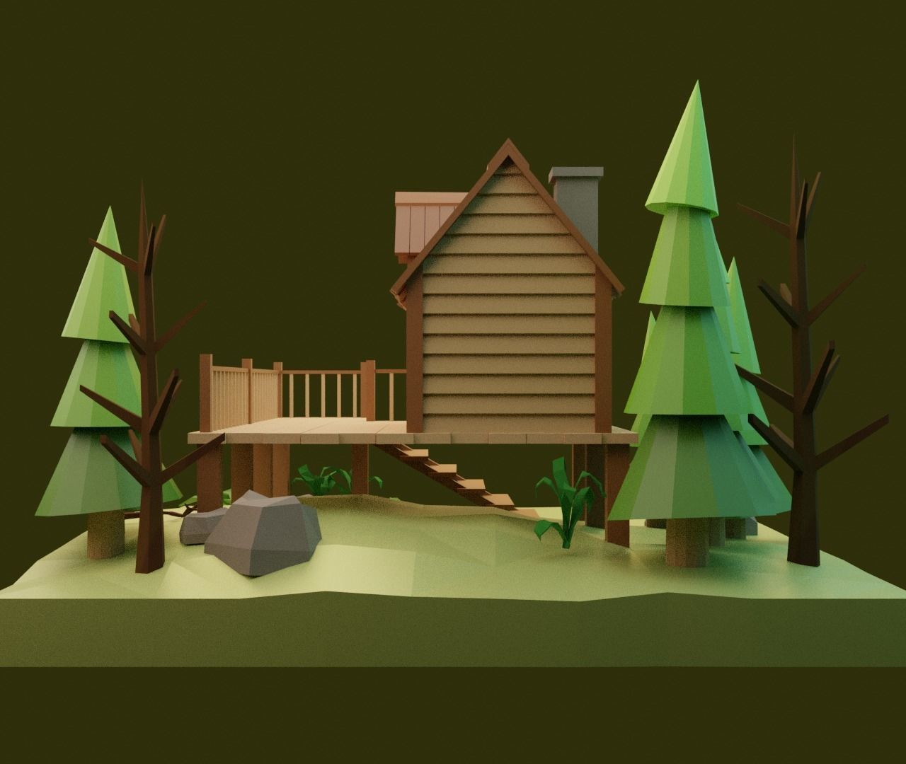 3D model Low-poly House cabin in woods VR / AR / low-poly | CGTrader